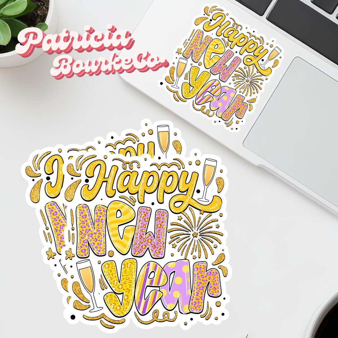 Happy New Year Sticker PNG, Glitter Leopard Print New Year's Eve 2026 ...