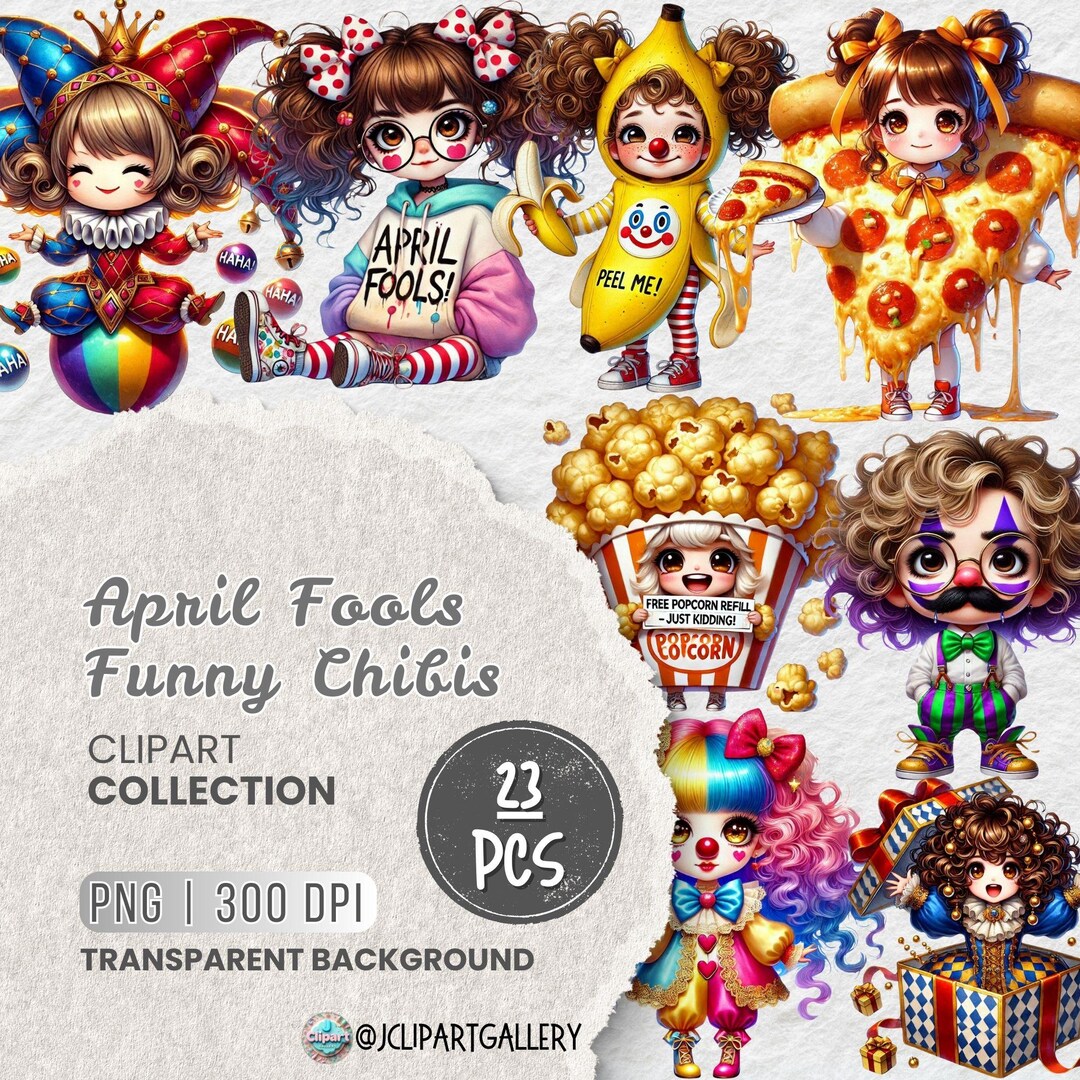 April Fools Chibi Clipart Bundle, Cute Kawaii Girls, Clown Chibis ...