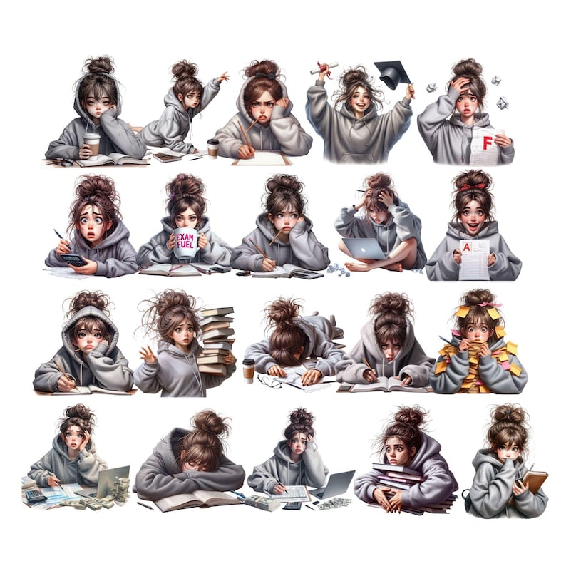 Funny Girl Studying Png Clipart, Quirky Student Clipart, Whimsical Girl ...