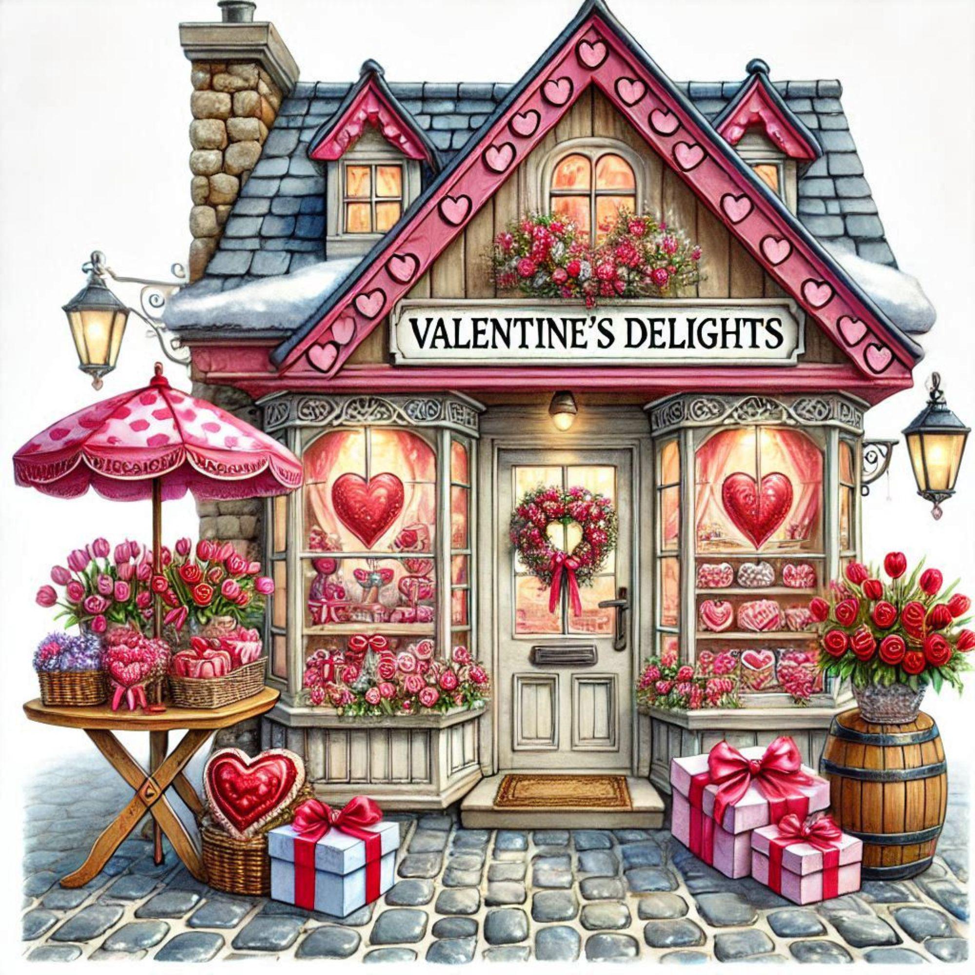Valentine Shop Watercolor Clipart, Fantasy Floral Shop (digital ...