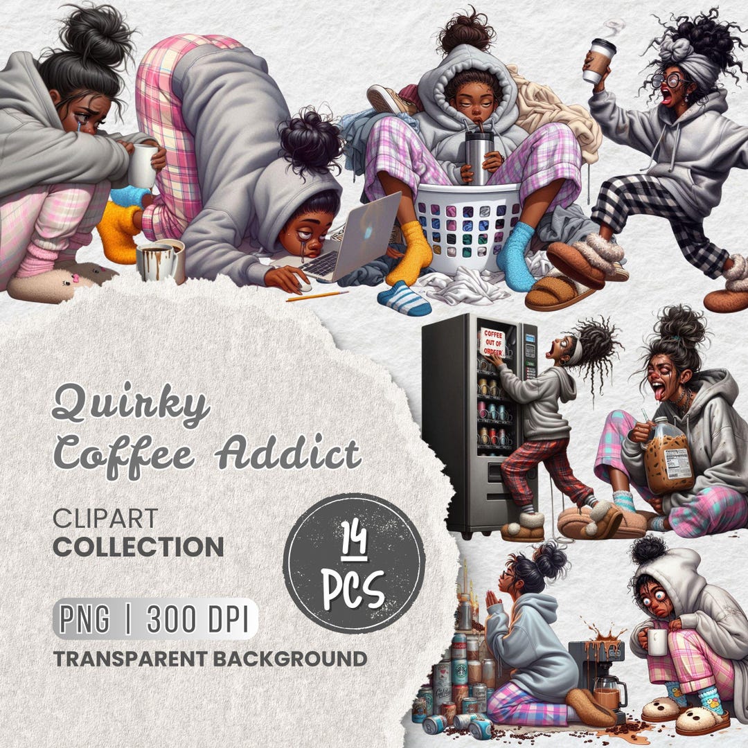 Quirky Coffee Addict Clipart, Coffee Lover Black Girl, Funny Melanin Black Girl, Black Woman ...