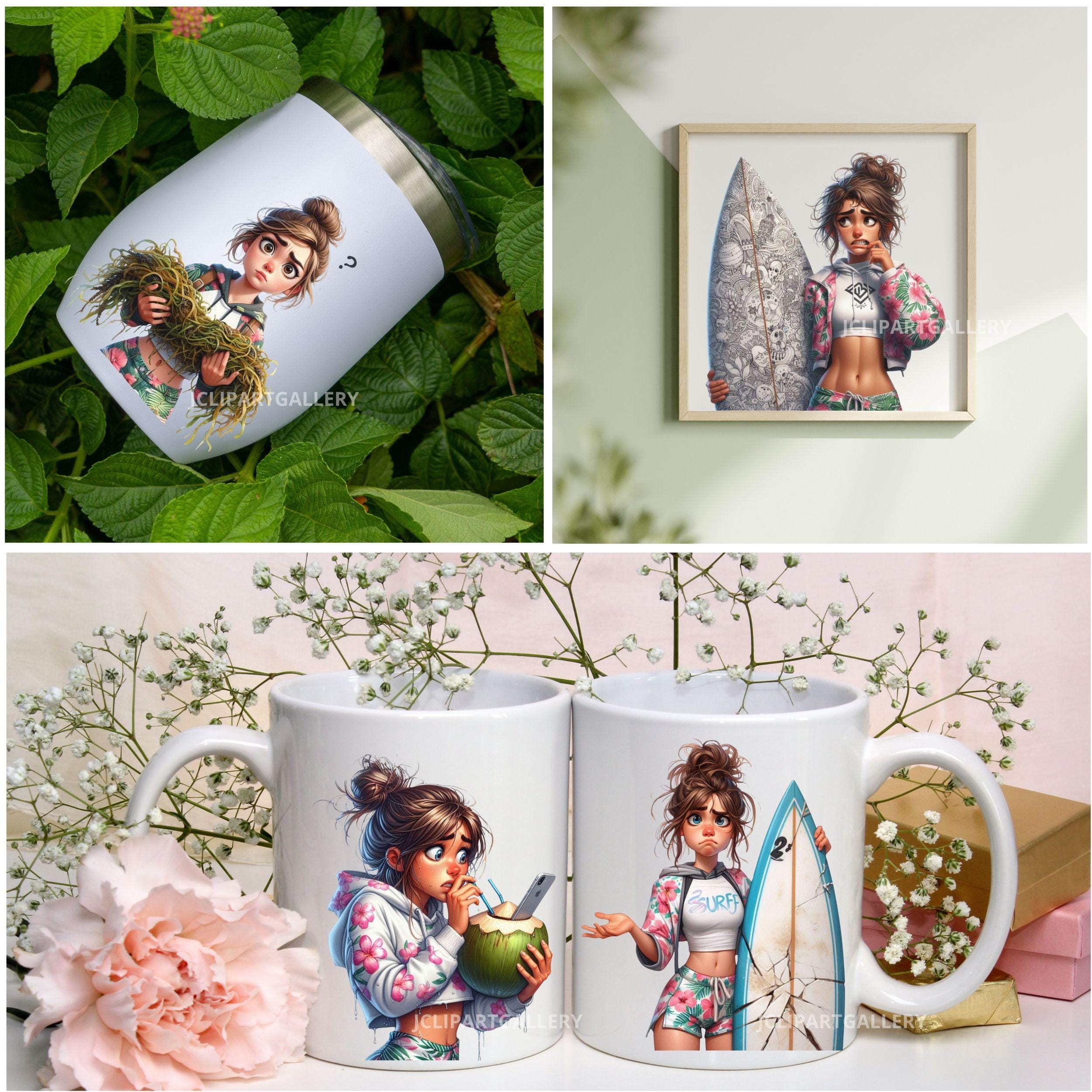 Quirky Surfer Girl Clipart Bundle, Beach Surfing Summer, Funny Girl ...
