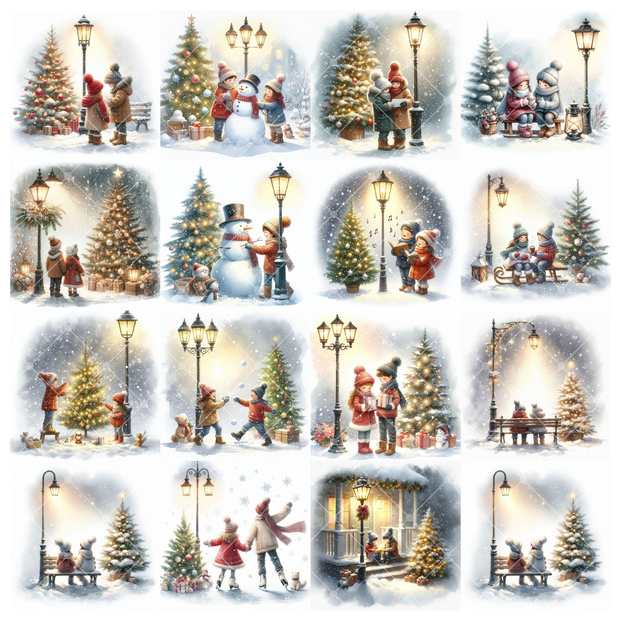 Christmas Kids Winter Scenes Clipart Bundle, Festive Snow Scenes With ...