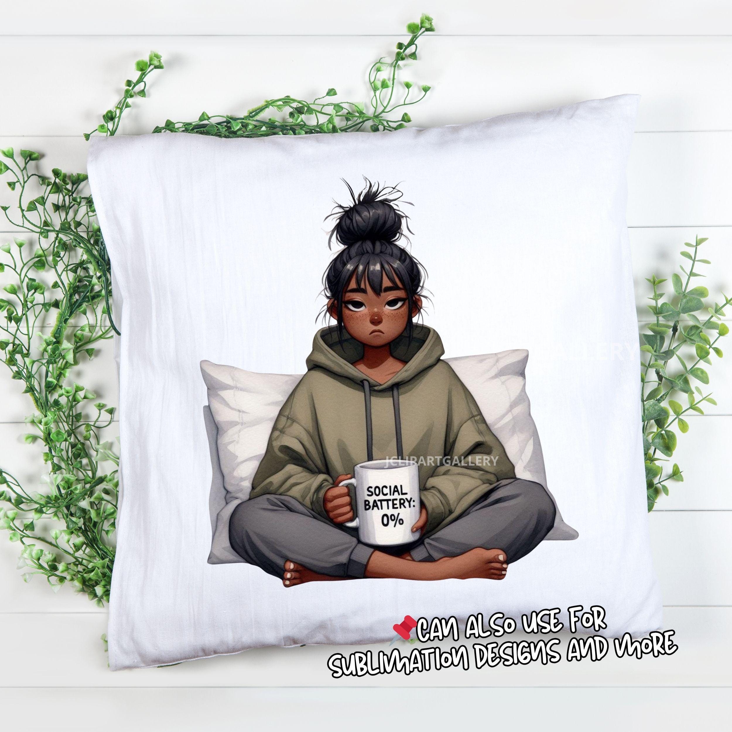 Quirky Introvert Black Girl Clipart, Social Battery Low Girl, Funny ...