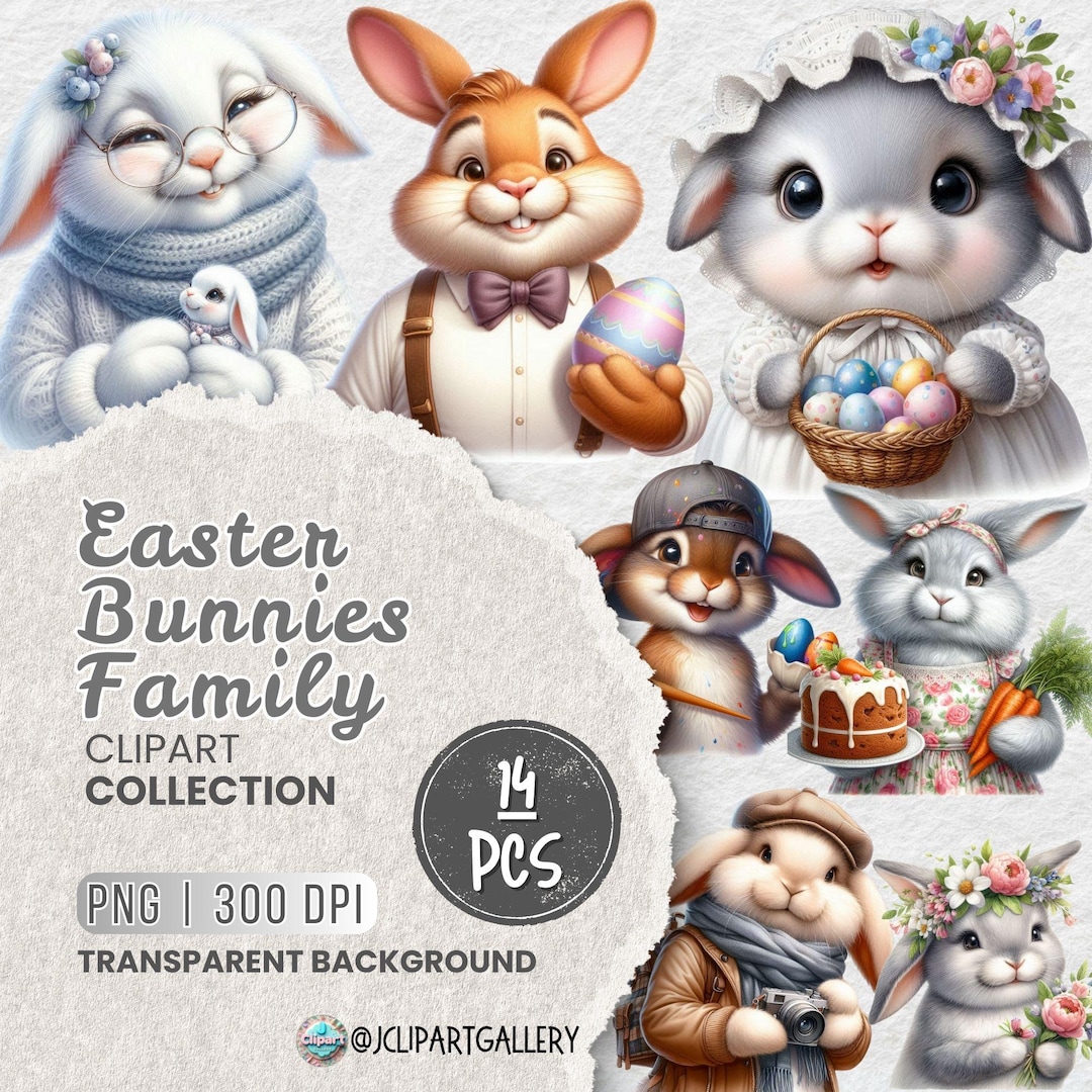 Easter Bunny Family Clipart Png Bundle, 14 Png Easter Bunny Sublimation ...