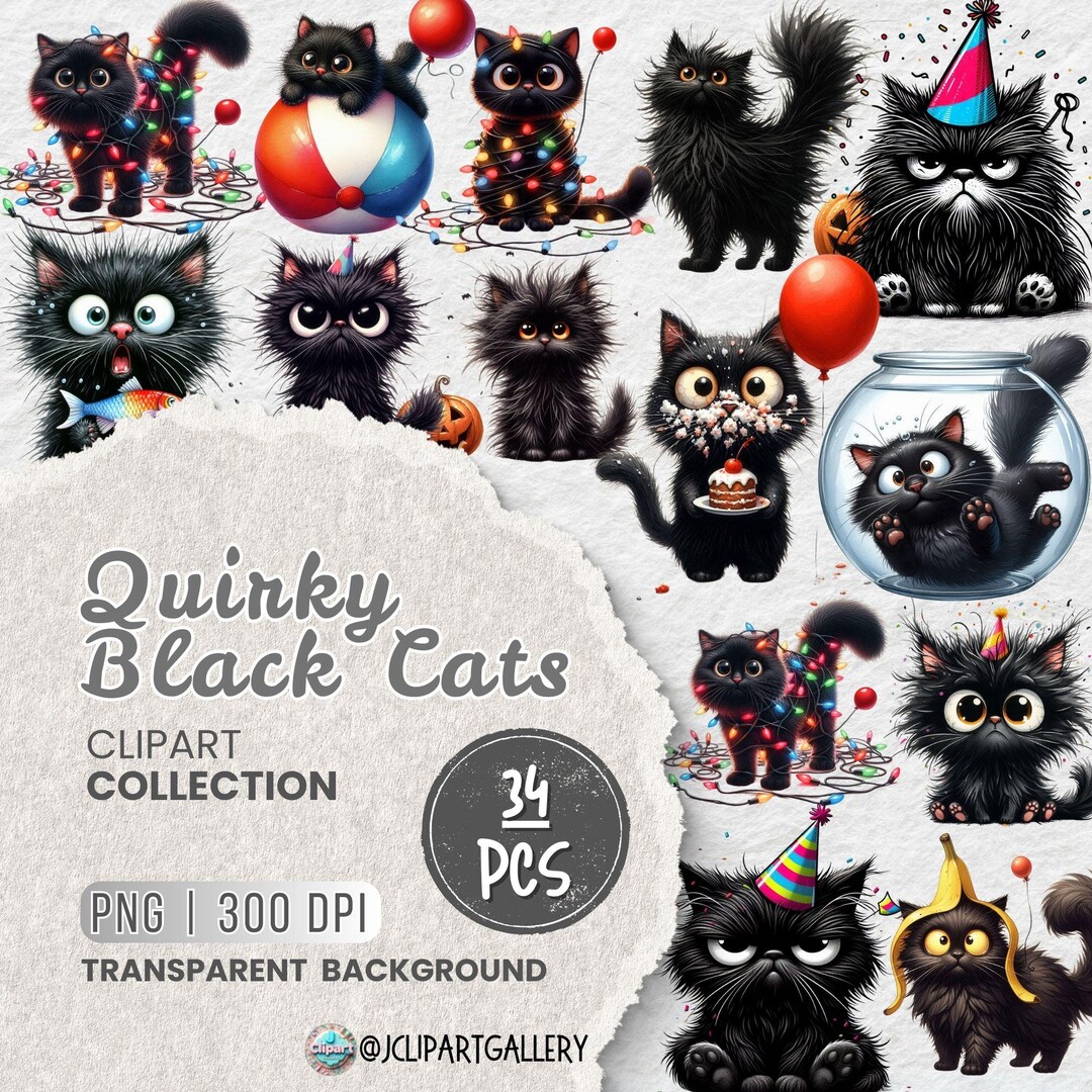 Quirky Cat Clipart PNG Whimsical Cats Kitten Sublimation Clip Art Cute ...