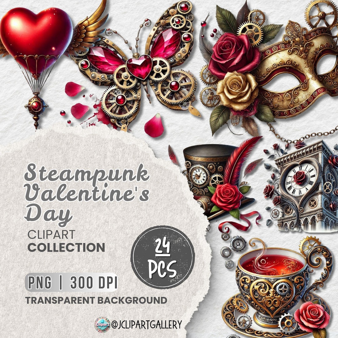 Watercolor Steampunk Valentines Png Clipart Bundle, Valentine's Day ...