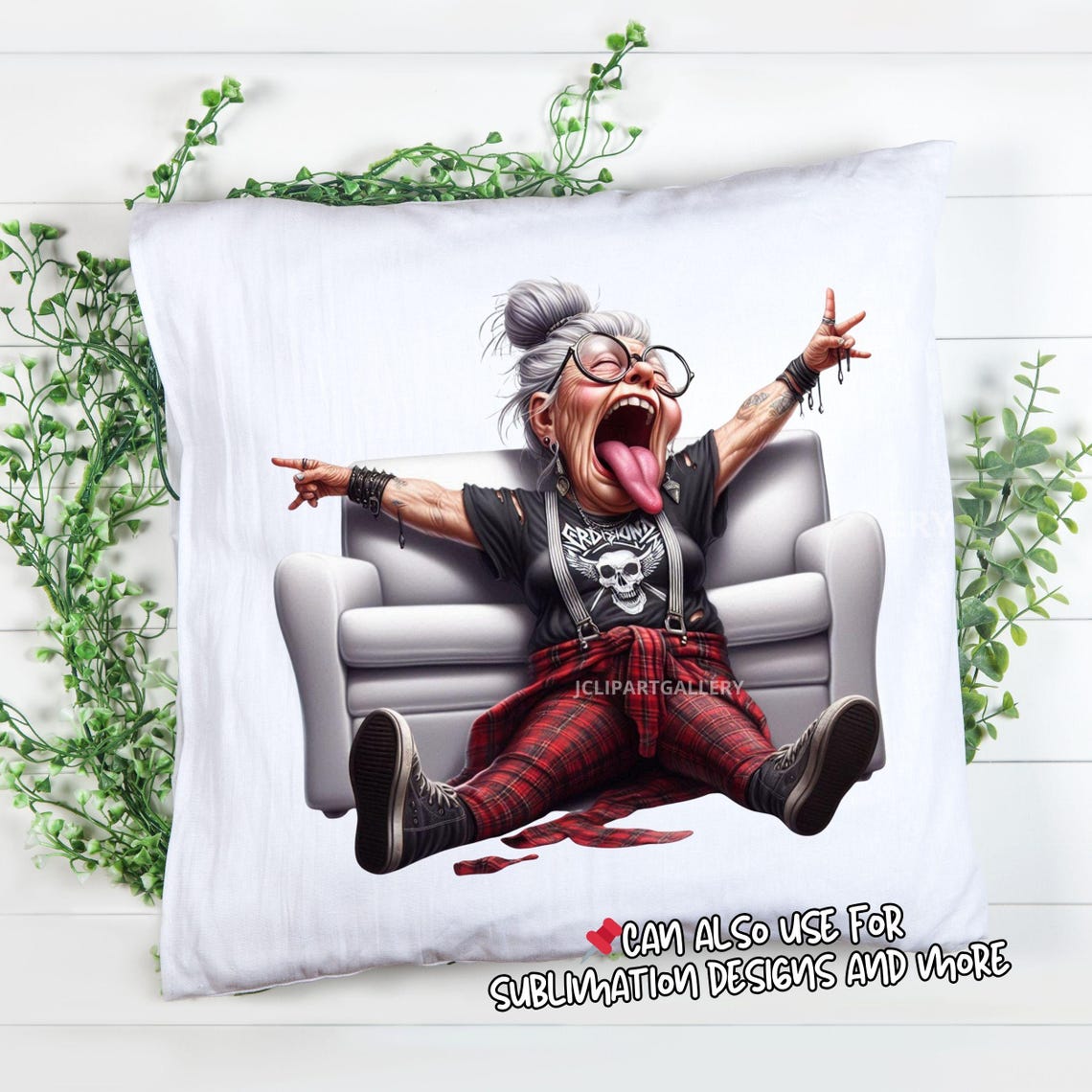 Quirky Rockstar Grandma Clipart, Funny Punk Granny, Musician Grandma ...
