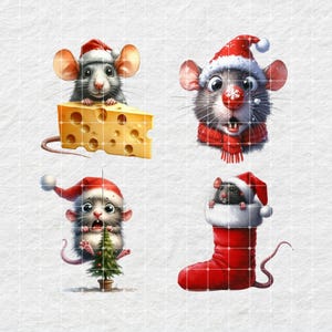 Quirky Funny Christmas Mice Mouse Rat PNG Clipart Bundle, Watercolor ...