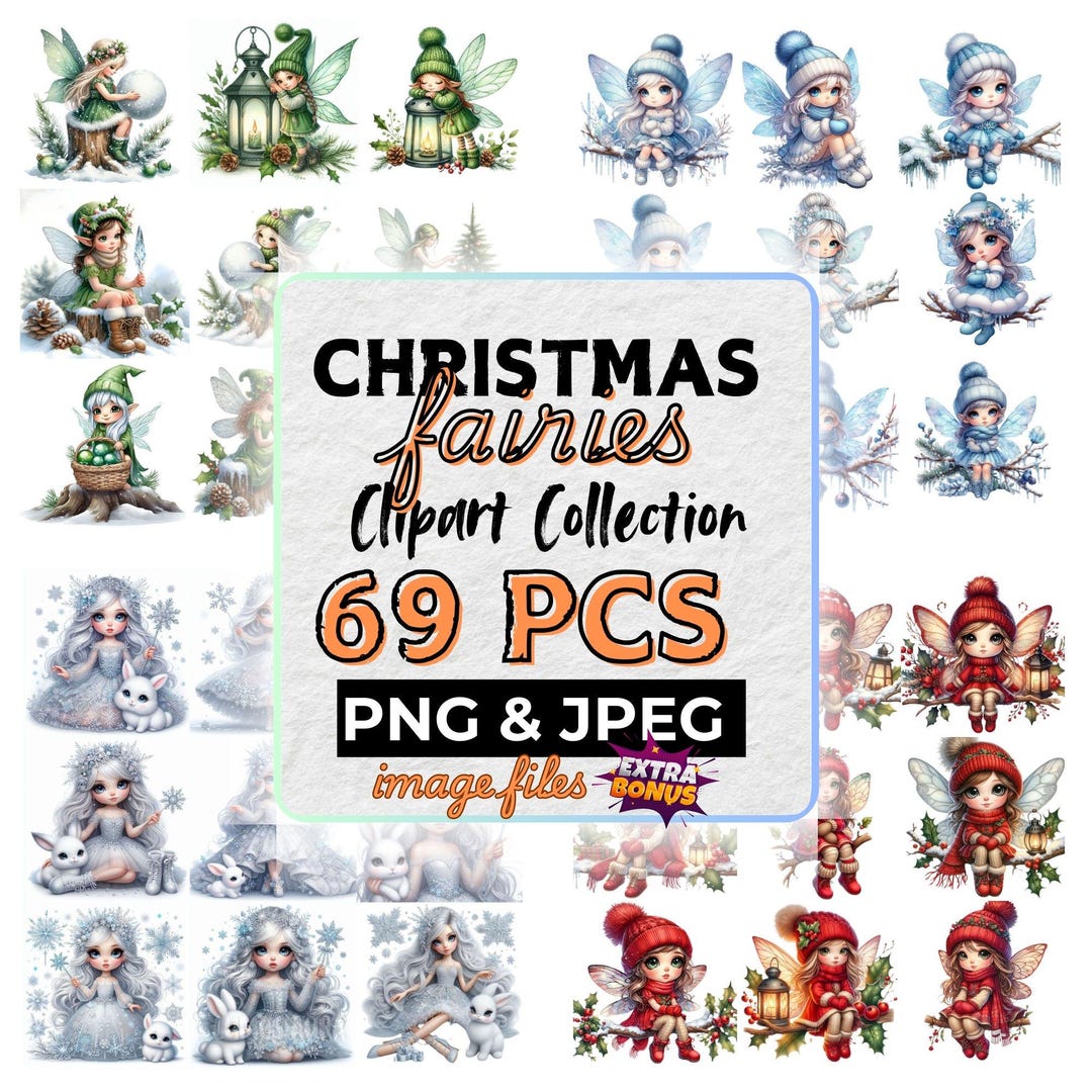 Christmas Fairy Clipart Bundle PNG and JPEG, Cute Winter Fairy ...