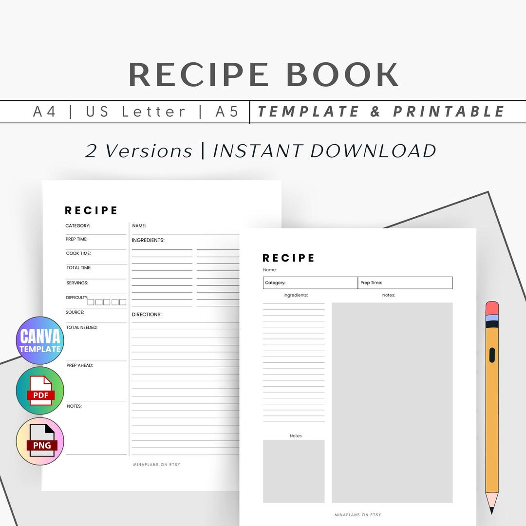 Recipe Book Template, Digital Recipe Book, Recipe Template, Digital ...
