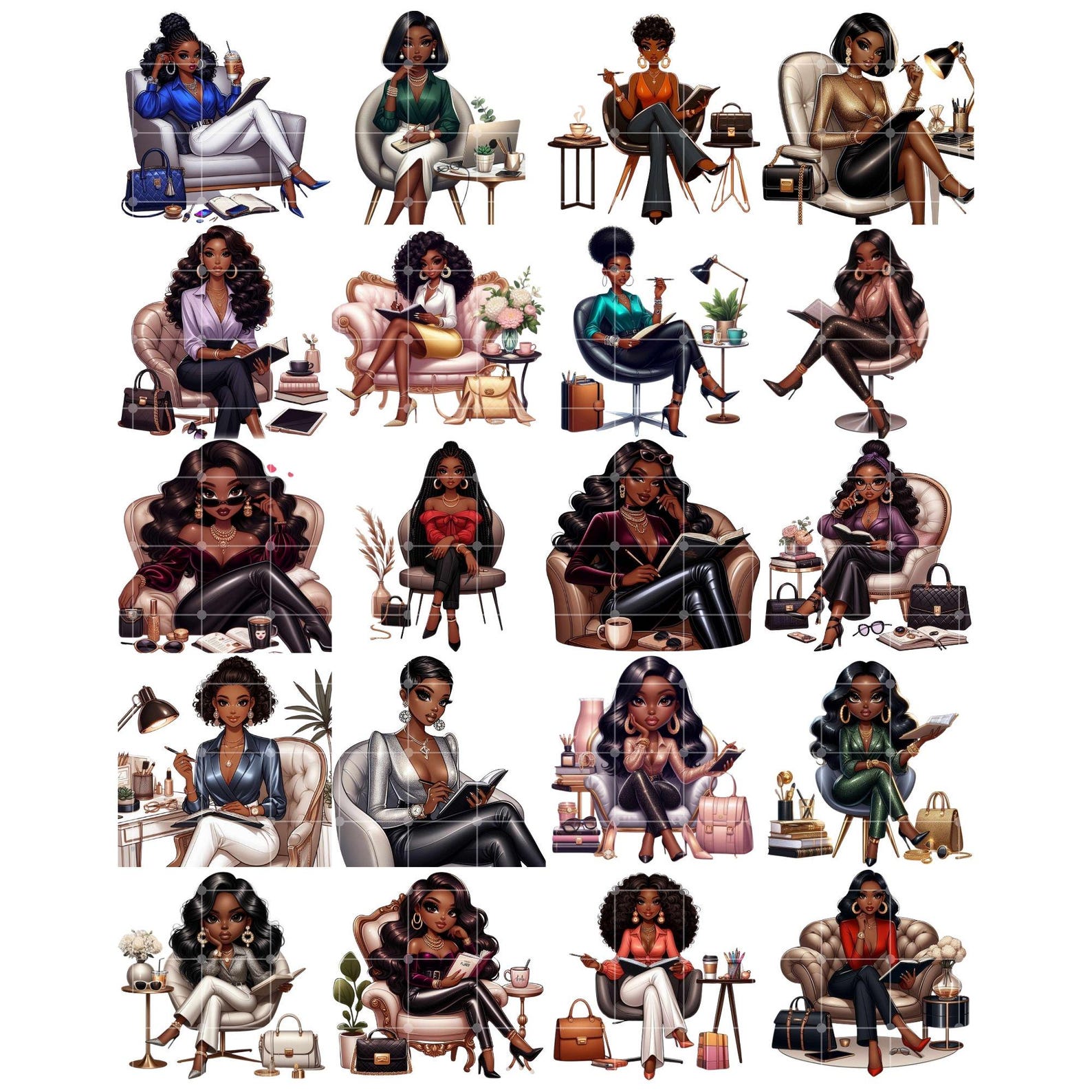 Black Girl Planner Clipart, Fashion Graphics (PNG, 300DPI) - Etsy