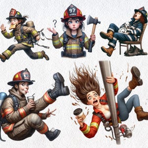 Firefighter Girl Clipart Bundle PNG, Funny Female Firefighter ...