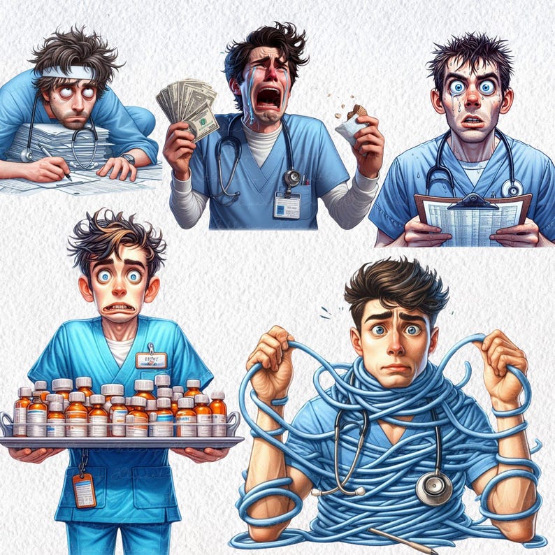 Funny Male Nurse Clipart, Quirky Medical Character, Nursing Student Art ...