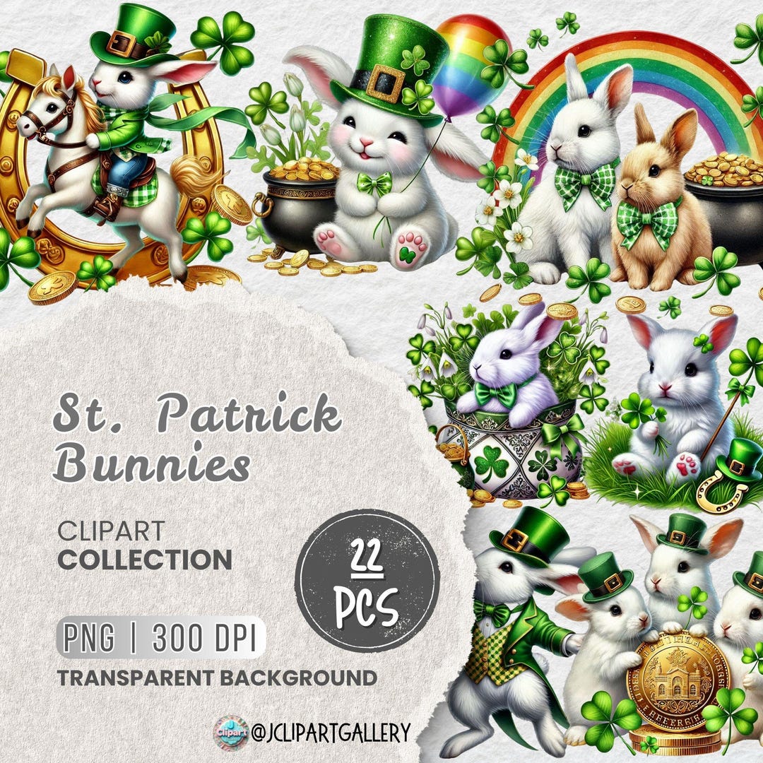 St Patricks Day Bunny Watercolor Clipart, Cute Rabbit Clipart PNG ...