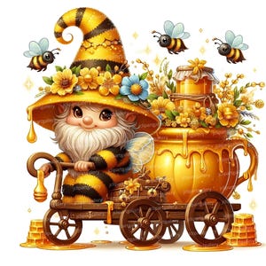Honey Bee Gnome JPEG Clipart Bundle, Spring Gnome Graphics, Sunflower ...