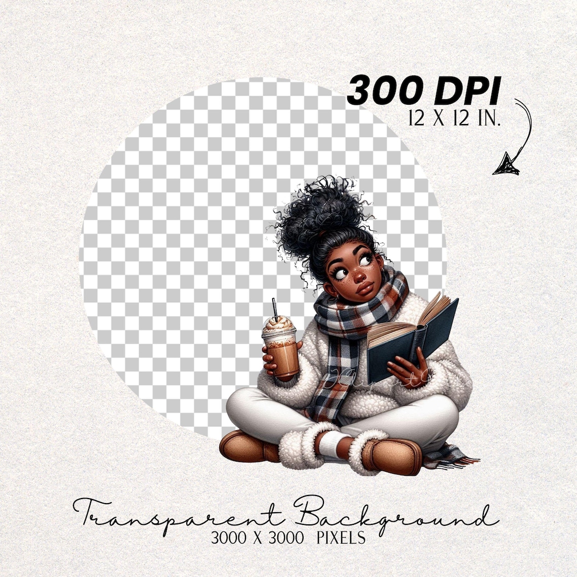 Black Girl Reading Clipart Bundle, Cozy Bookish Winter Png, Afro ...