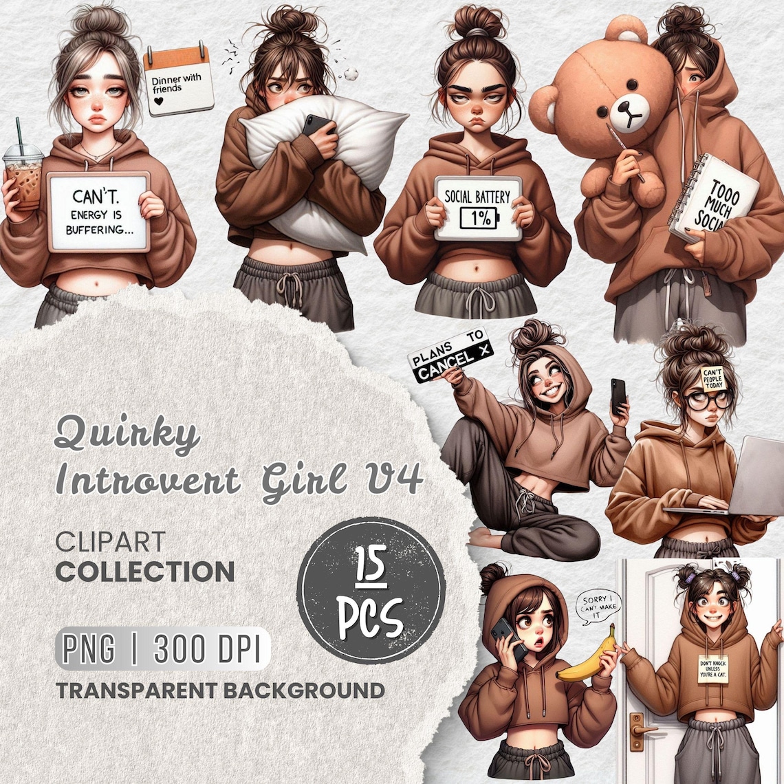 Introvert Girl Clipart, Social Battery Low Girl, Self-care Lazy Day ...