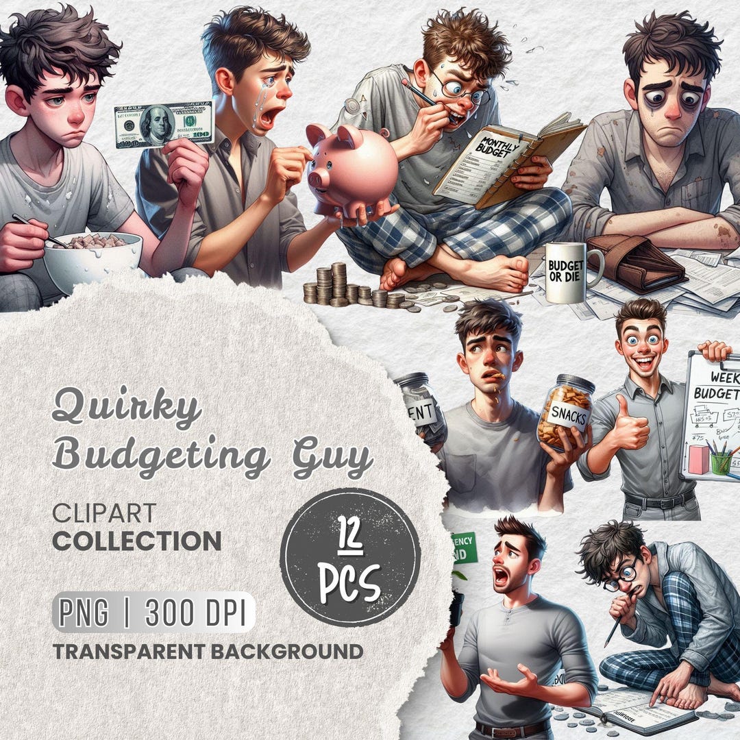 Quirky Budgeting Boy Clipart, Funny Money Savings Clipart, Budget ...