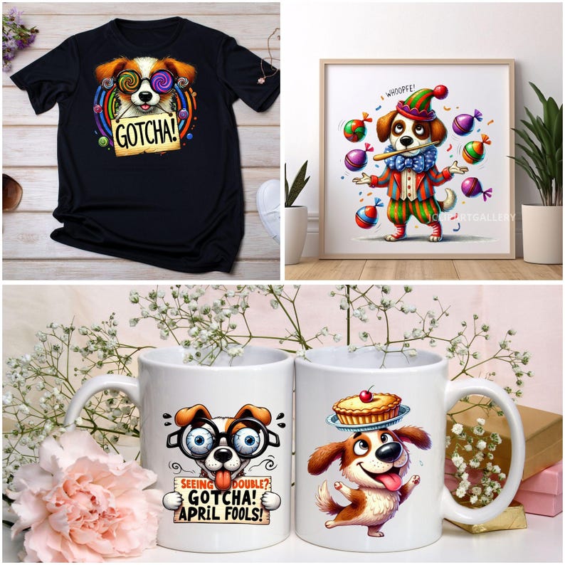 April Fools Dog Clipart Bundle, Funny Prankster Puppy PNG, Clown Dog ...