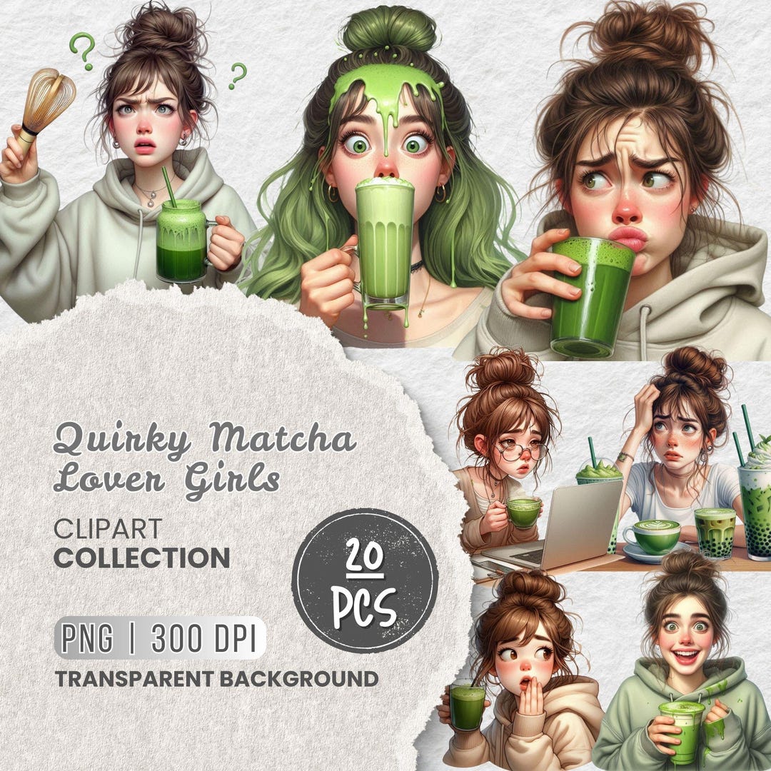 Funny Matcha Girl Png Clipart, Matcha Lover Girl, Cozy Green Drink ...