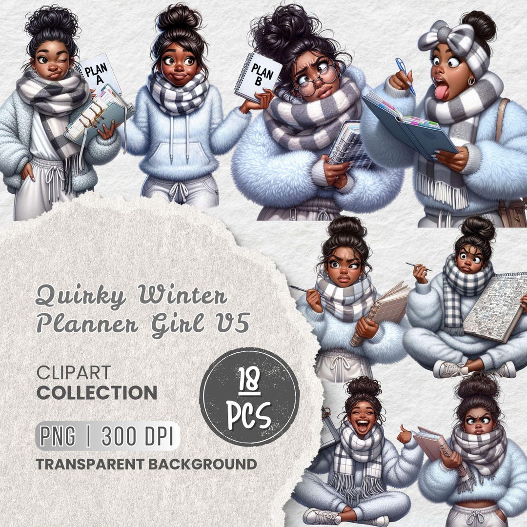 Black Girl Planner Clipart Bundle, Afro American Girl, Cozy Bookish ...