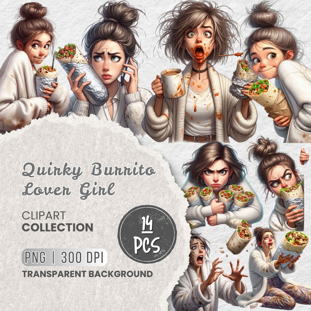 Funny Burrito Girl Clipart, Foodie PNG Bundle (digital Download) - Etsy