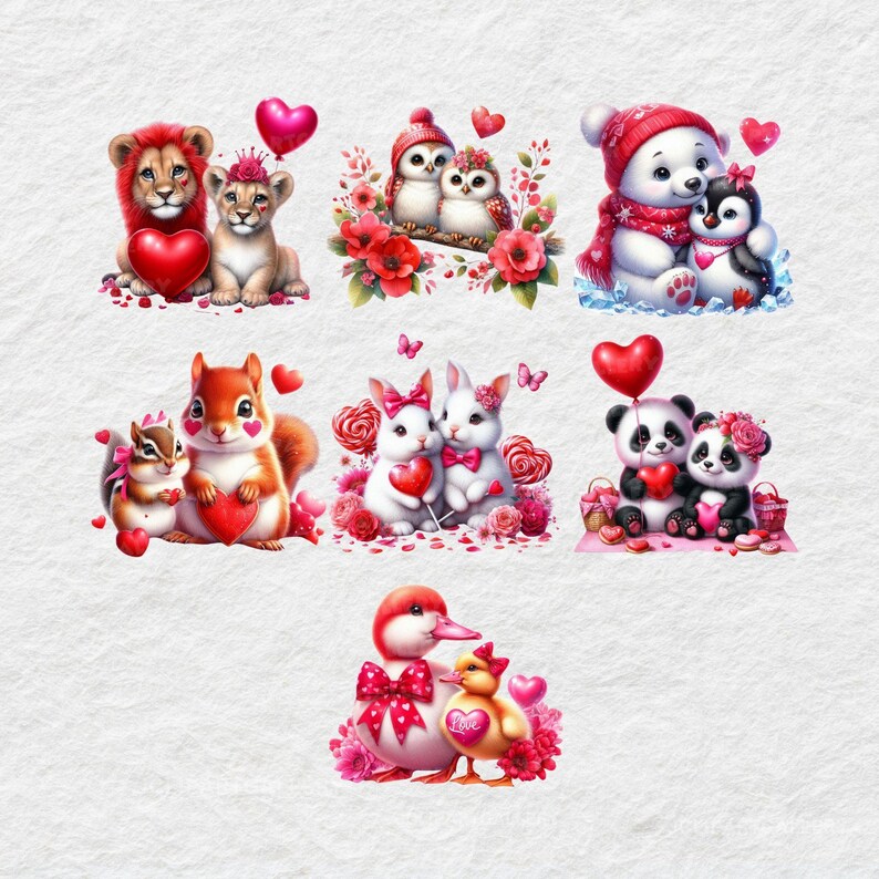 Watercolor Cute Animal Couple Clipart, 25 PNG Valentines Day Clipart ...