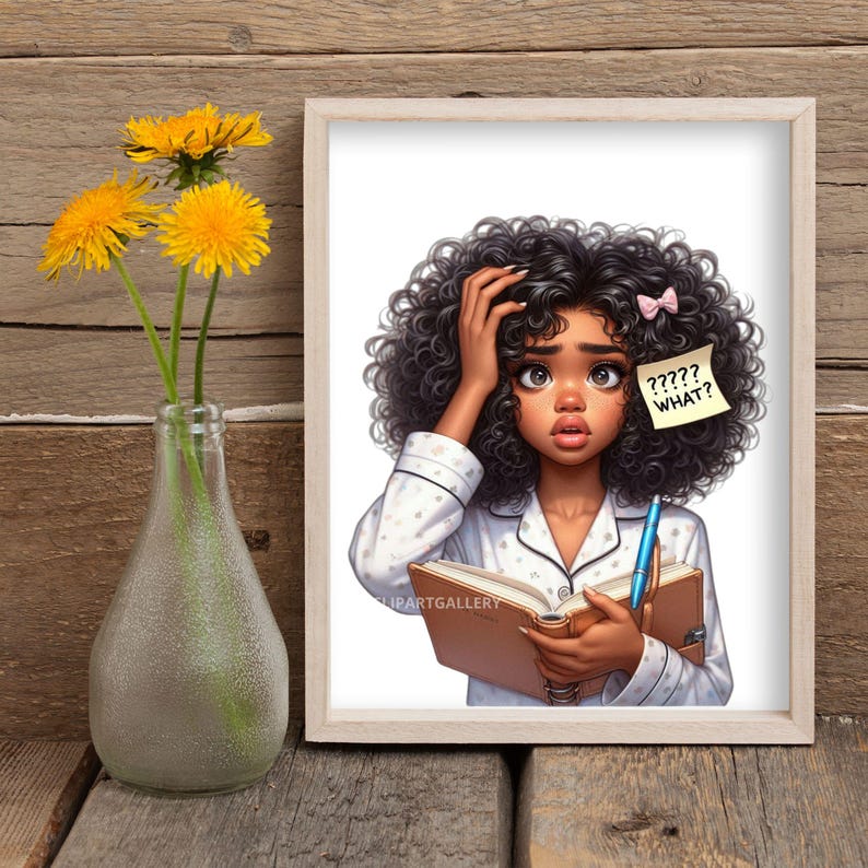 Quirky Planner Black Girl Png Clipart, Watercolor Planner Lover Clipart ...