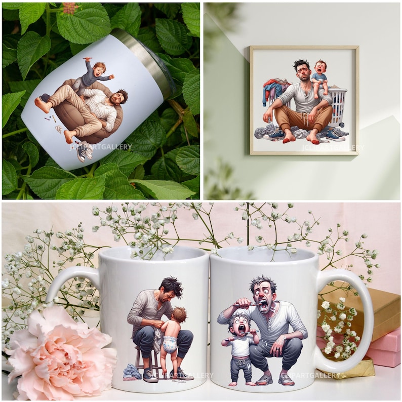 Exhausted Dad With Kids Clipart, Fatherhood Chaos, Father's Day Clipart ...