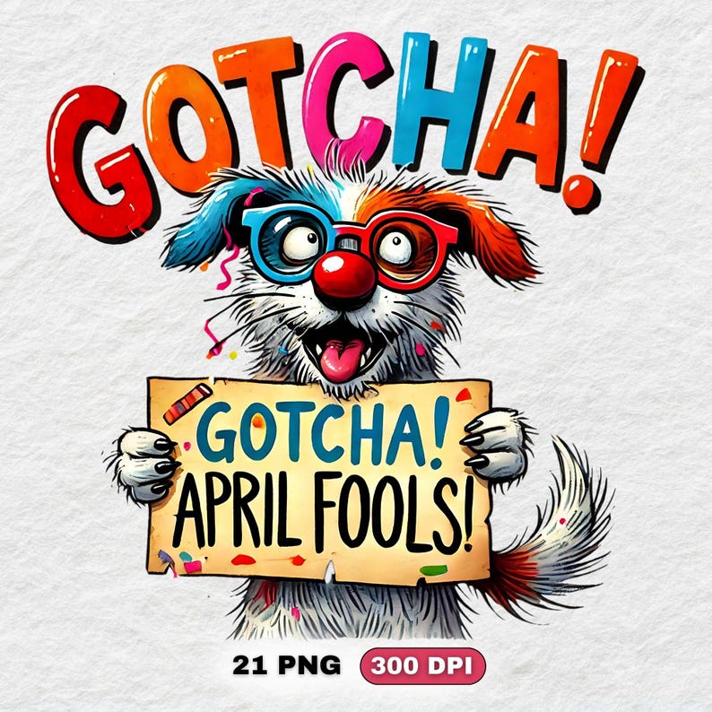 April Fools Dog Clipart Bundle, Funny Prankster Puppy PNG, Clown Dog ...