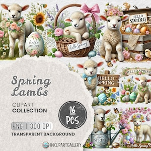 Hello Spring Lamb Clipart Png Bundle , Cute Floral Sheep PNG With ...
