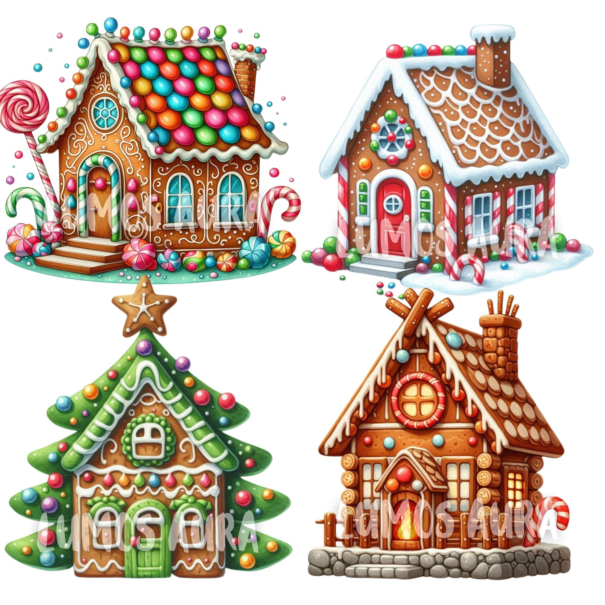 12 Christmas Gingerbread House Clipart PNG Bundle, Printable Watercolor ...