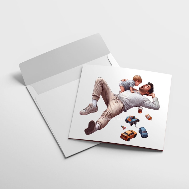 Exhausted Dad With Kids Clipart, Fatherhood Chaos, Father's Day Clipart ...