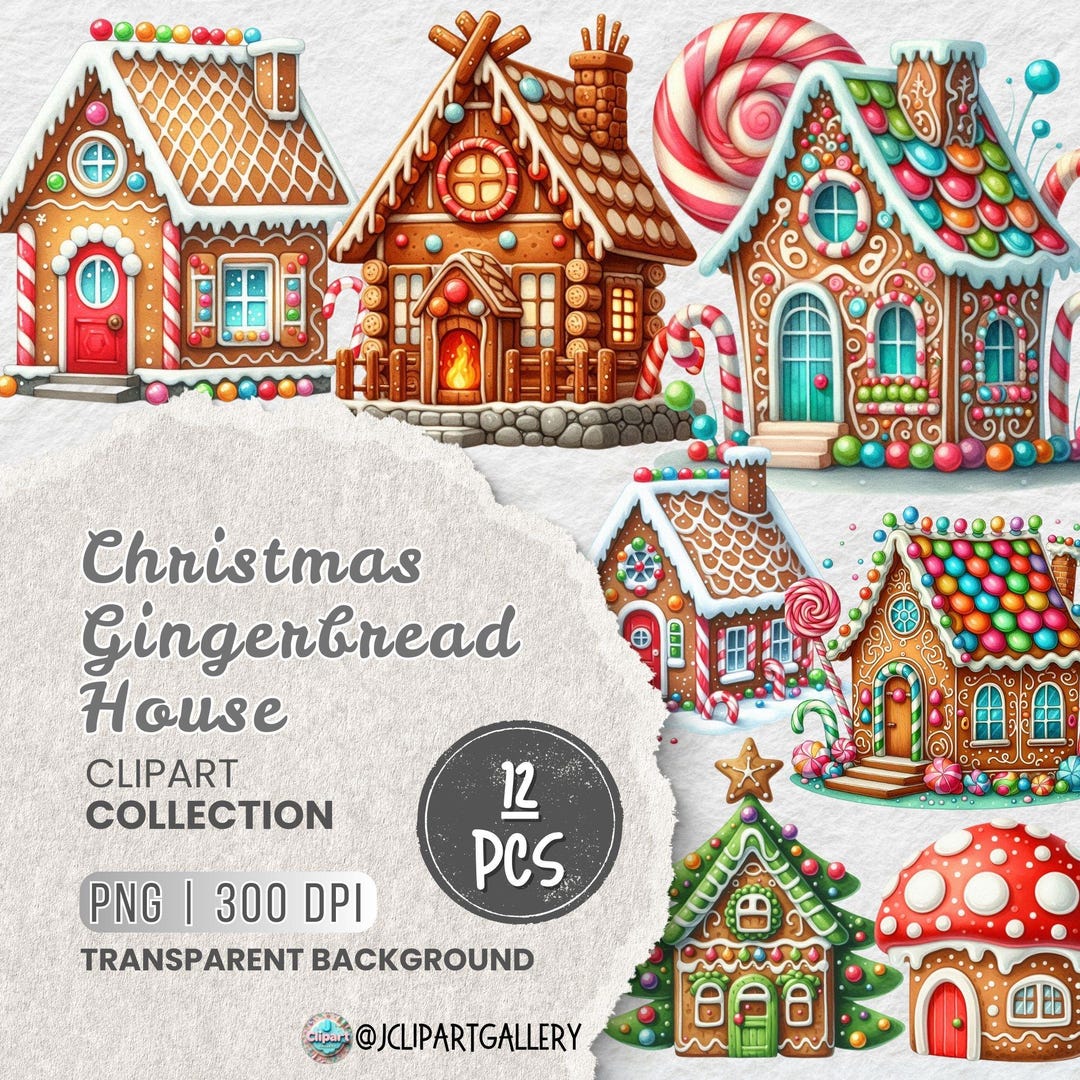 12 Christmas Gingerbread House Clipart PNG Bundle, Printable Watercolor ...