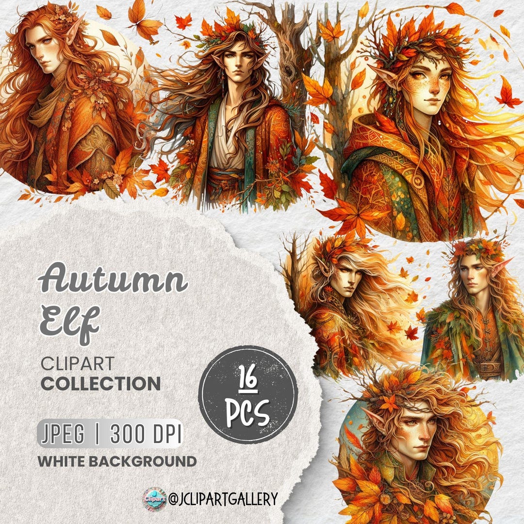 Autumn Elf JPEG Clipart Bundle, Fall Fantasy Elf Art, Woodland Elf ...