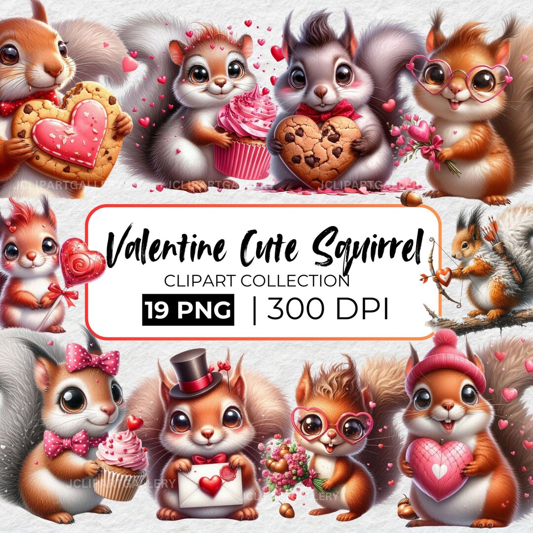 Valentines Day Squirrel Clipart Bundle Png, Cute Love Squirrels for ...