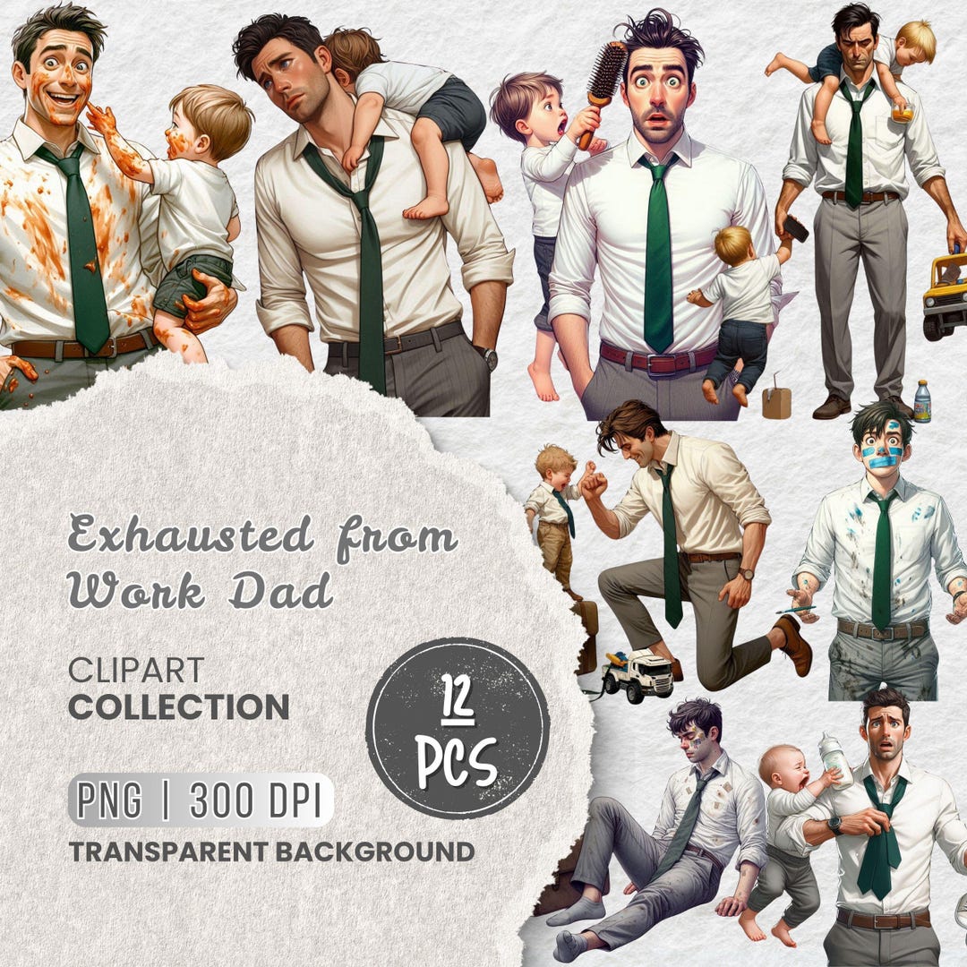 Exhausted Dad From Work Clipart, Overworked Father, Father's Day ...