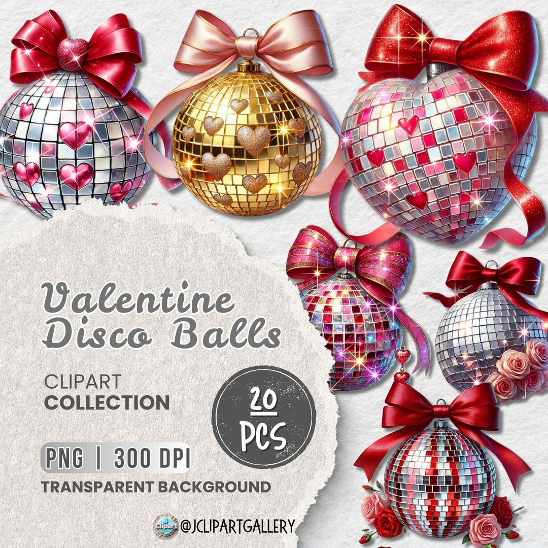 Valentine's Day Disco Ball Png Clipart Bundle, Love Png, Heart Png ...