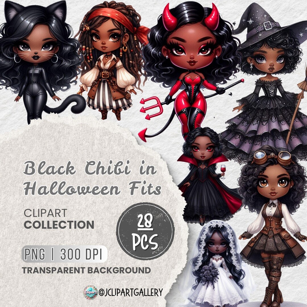 Halloween Girl Clipart PNG Bundle, Chibi Dolls Clipart Bundle- Witch ...