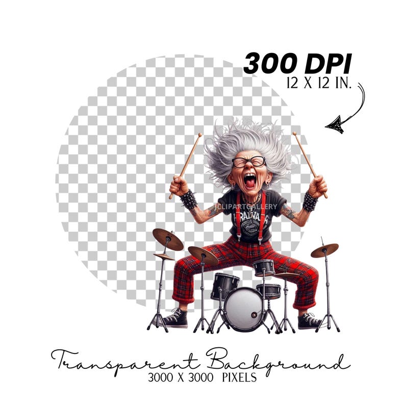 Quirky Rockstar Grandma Clipart, Funny Punk Granny, Musician Grandma ...