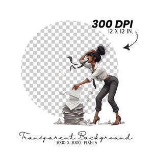 Overtime Queen Black Woman Clipart, Busy Office Lady, Working Hard Girl ...