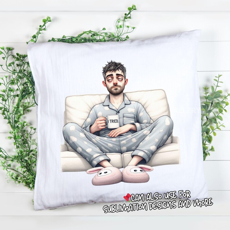 Quirky Bedtime Guy Clipart, Funny Sleepy Guy, Cozy Sleepover, Lazy Man ...