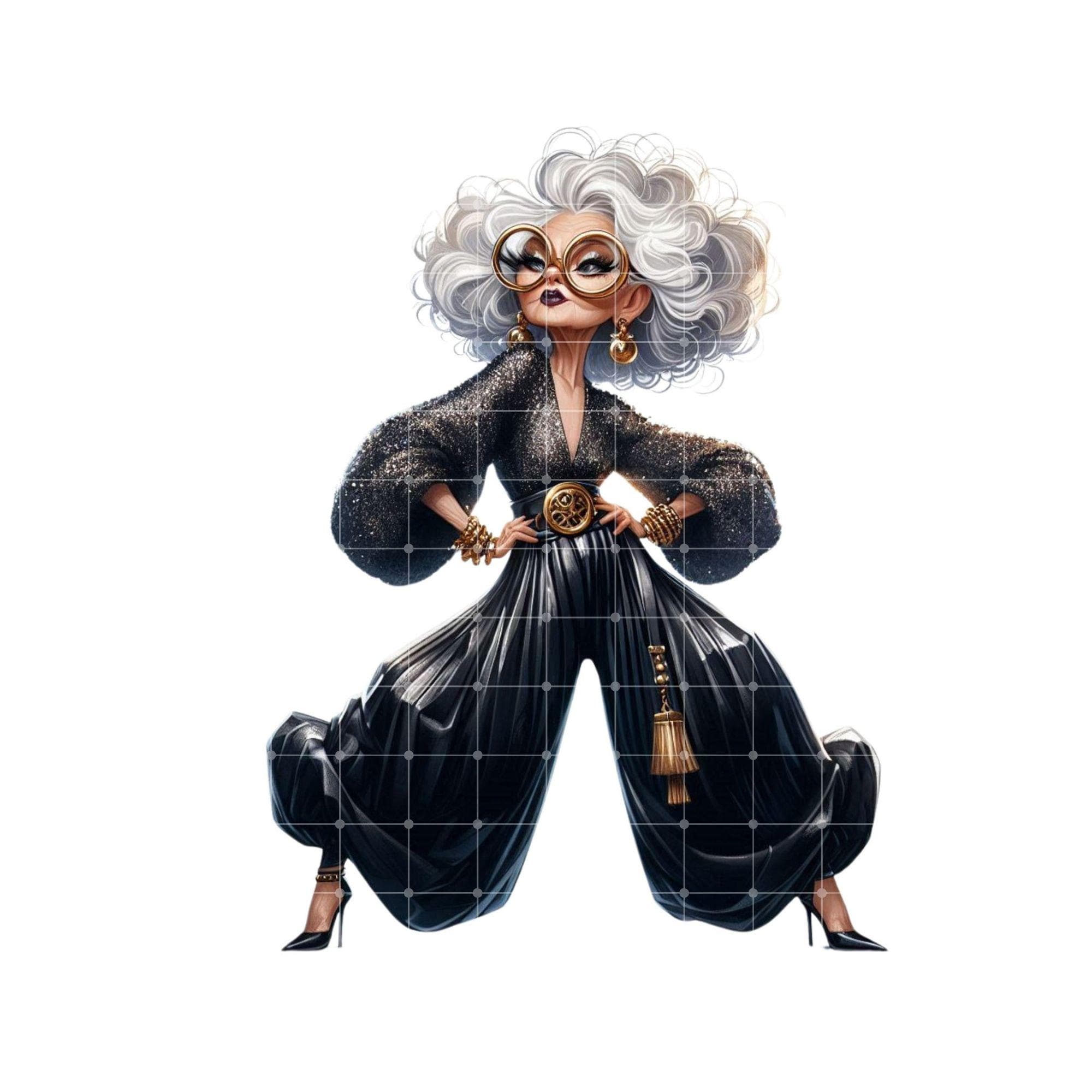 Fashionable Granny JPEG Clipart Bundle, Glamorous Senior Woman Cartoon ...