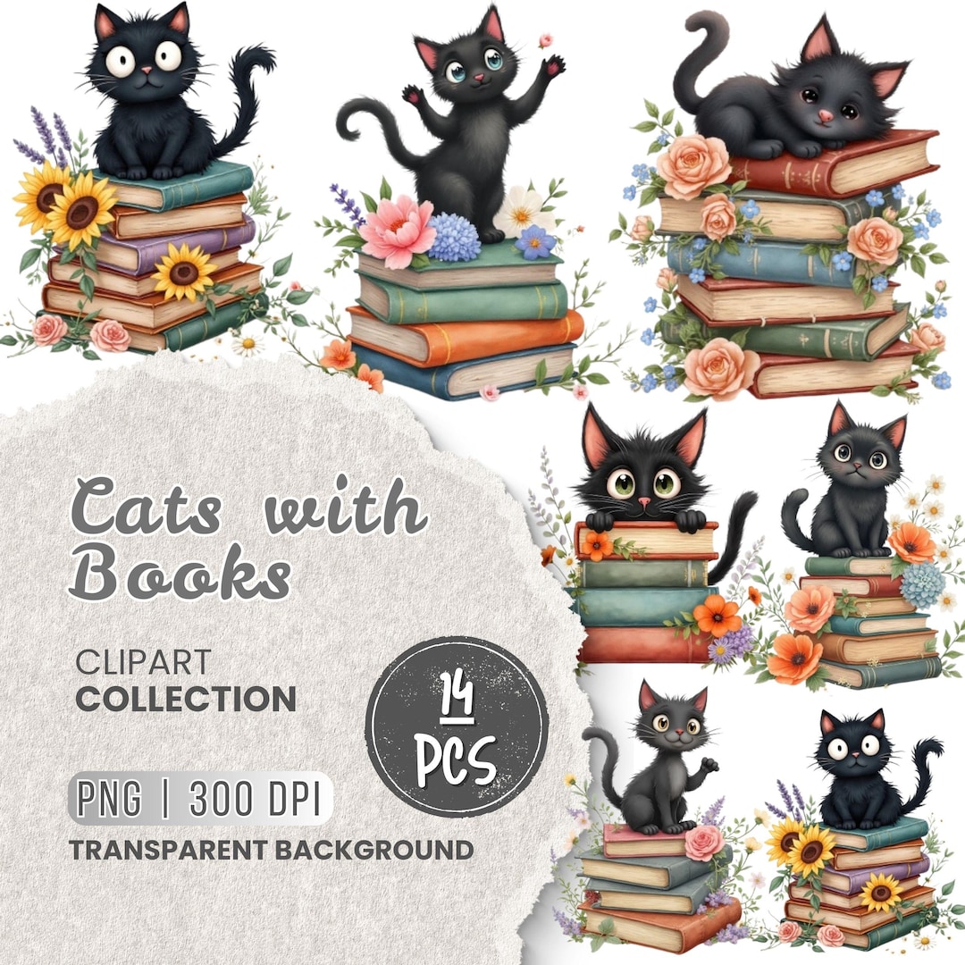 Cat Book Png Clipart, Retro Cat Design, Funny Cats, Cat Reading Books ...