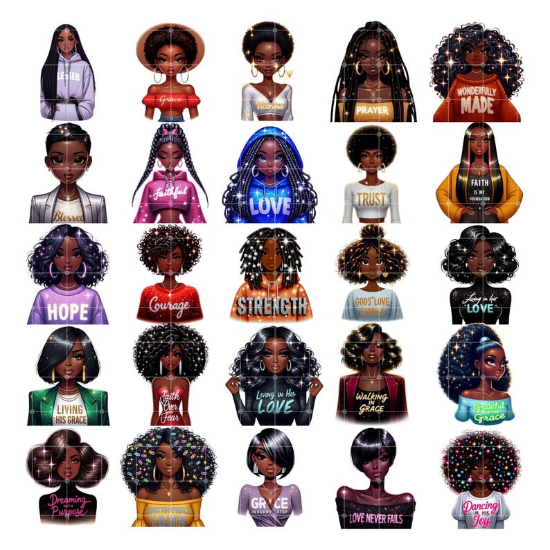 Empowering Black Girl PNG Clipart Bundle, Woman of Faith, Black Girl ...