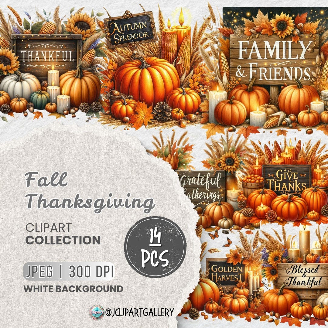 14 Fall Thanksgiving JPEG Clipart Bundle, Autumn Harvest, Printable ...