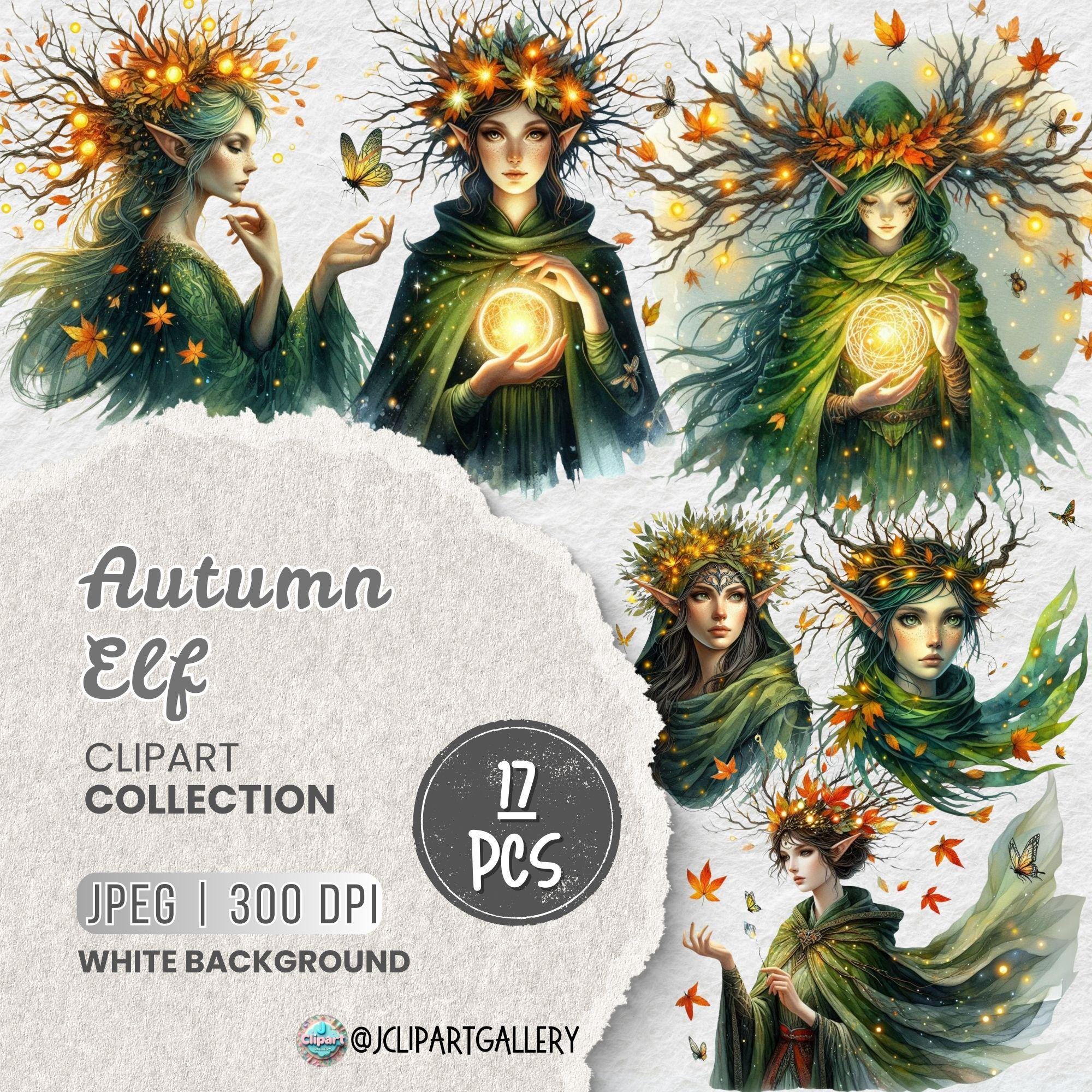 Woodland Elf Clipart JPEG Bundle, Mystical Forest Elf Art, Enchanted ...