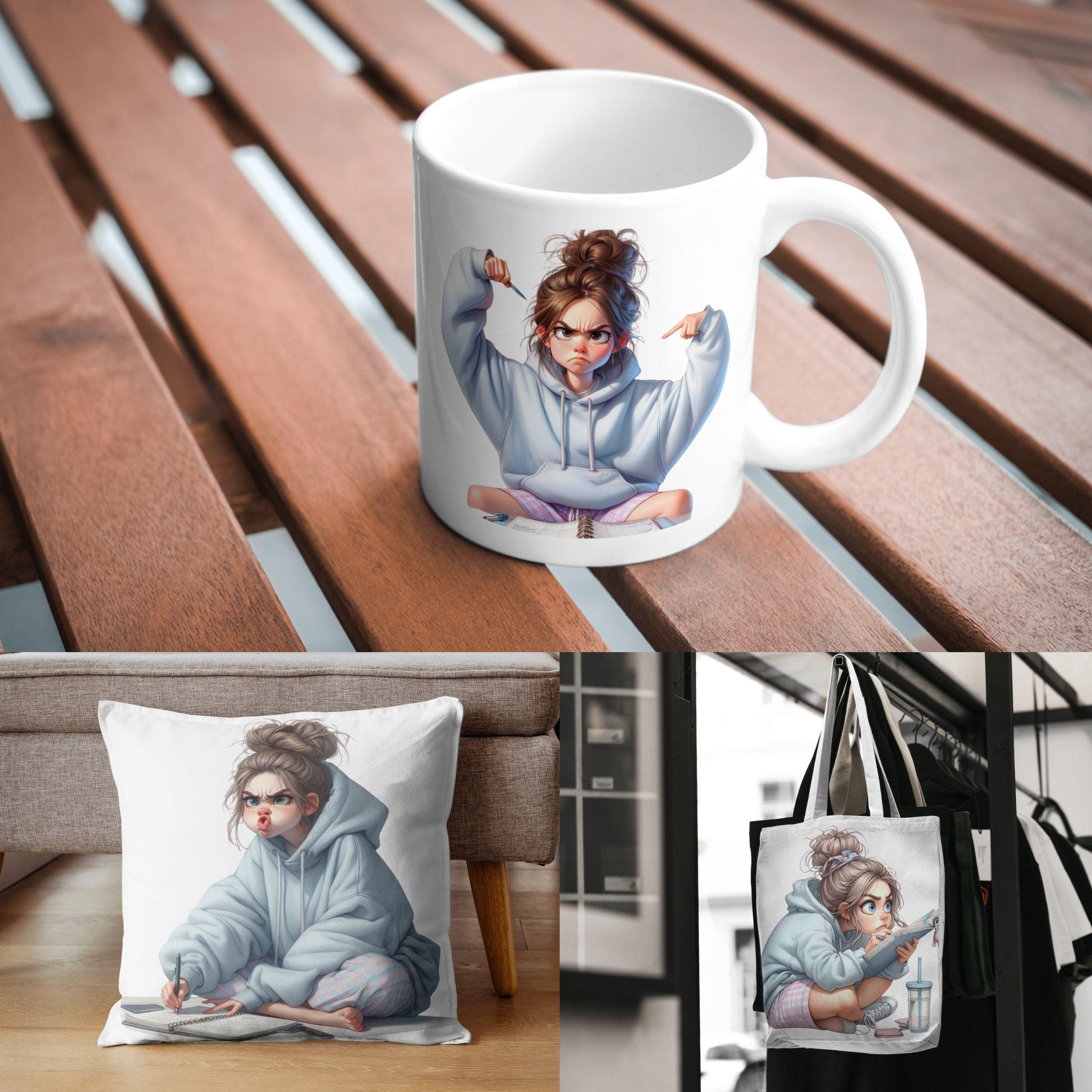 Quirky Student Planning Clipart, Cute Study Girl PNG Set, Funny Student ...
