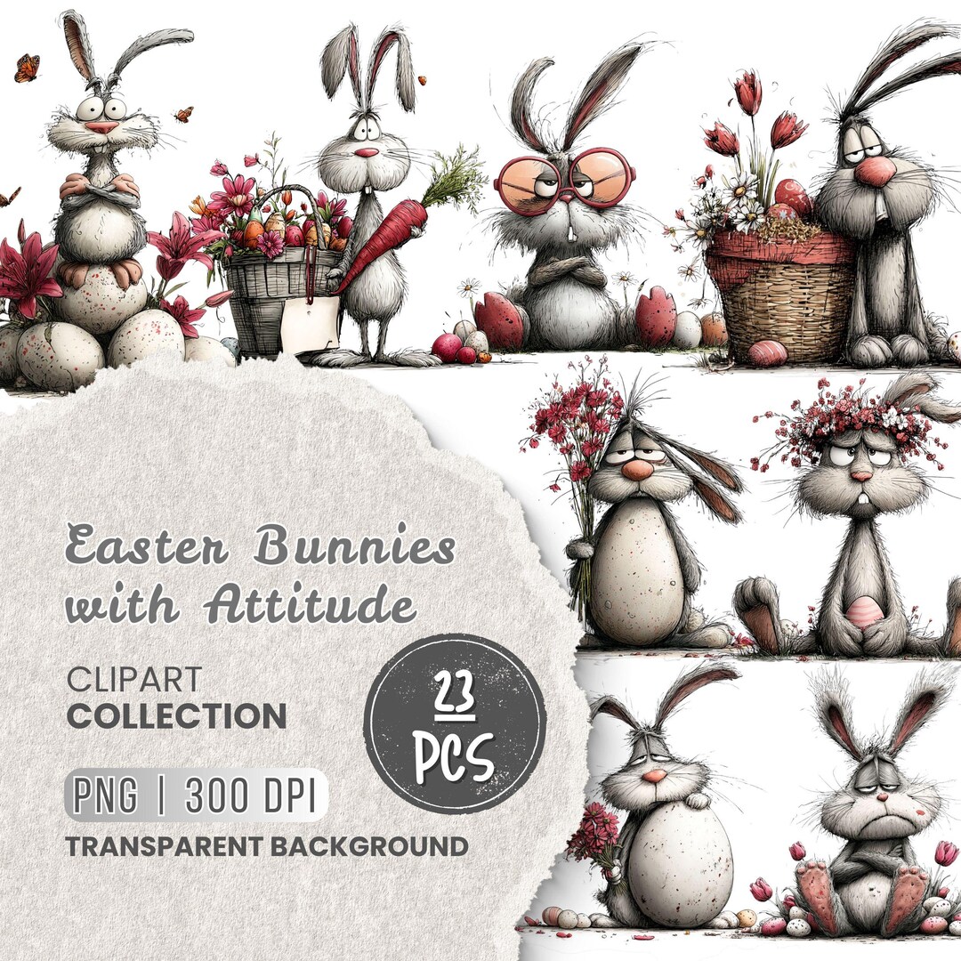 Sassy Easter Bunny Clipart, Whimsical Rabbits PNG (digital Download) - Etsy